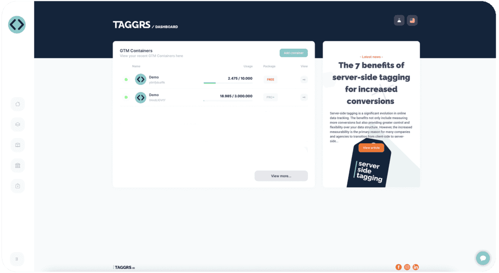 Server Side Tagging Hosting - TAGGRS